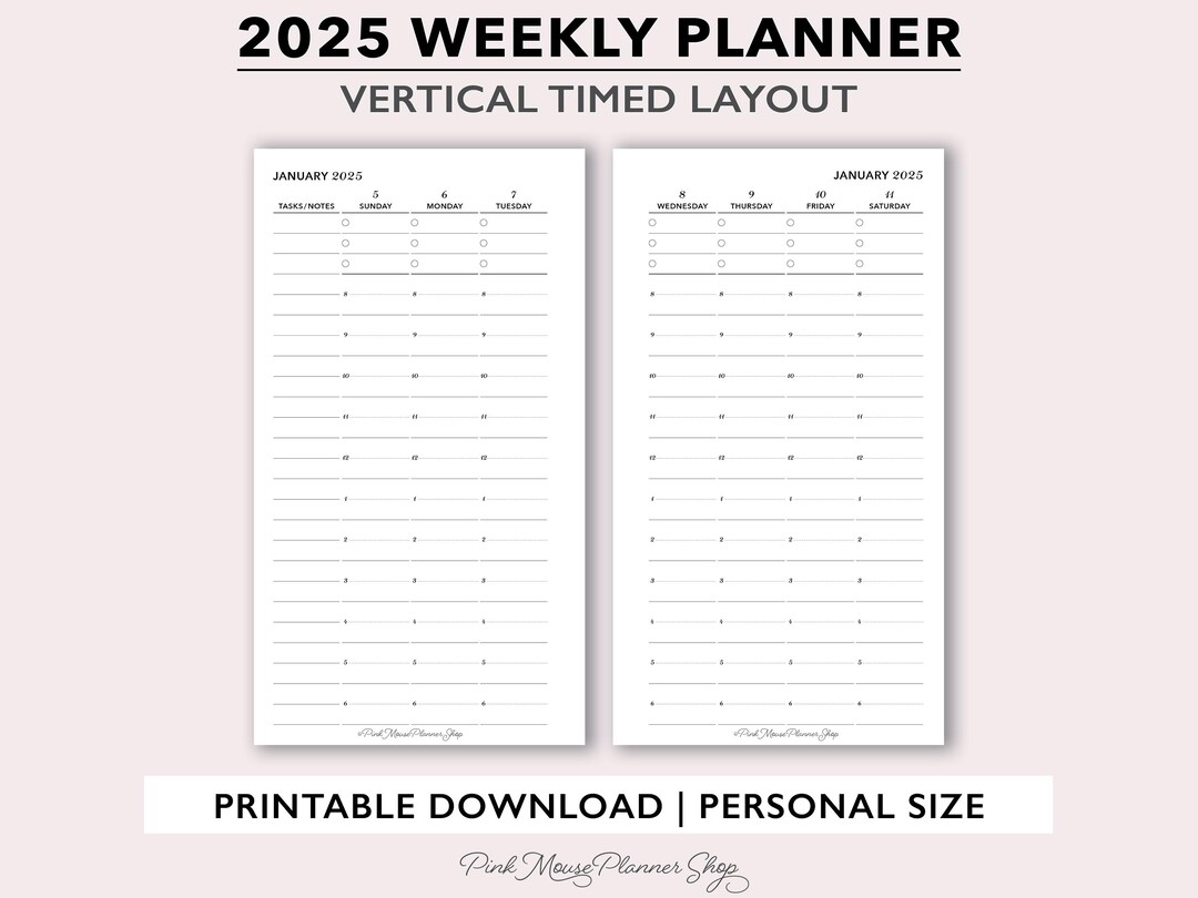 2025 Vertical Weekly Planner Printable, Timed Weekly Planner Insert ...