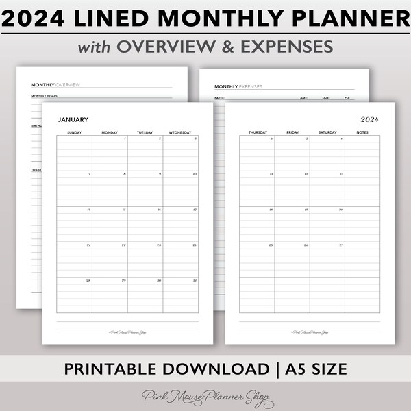 Printable A5 2024 Calendar - Etsy