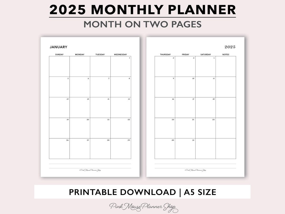 2025 Monthly Printable Planner Inserts, Month on 2 Pages Calendar ...