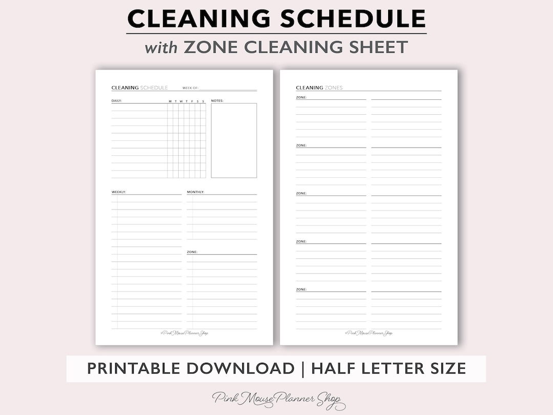 Cleaning Schedule Printable, Zone Cleaning Planner Page, Weekly ...