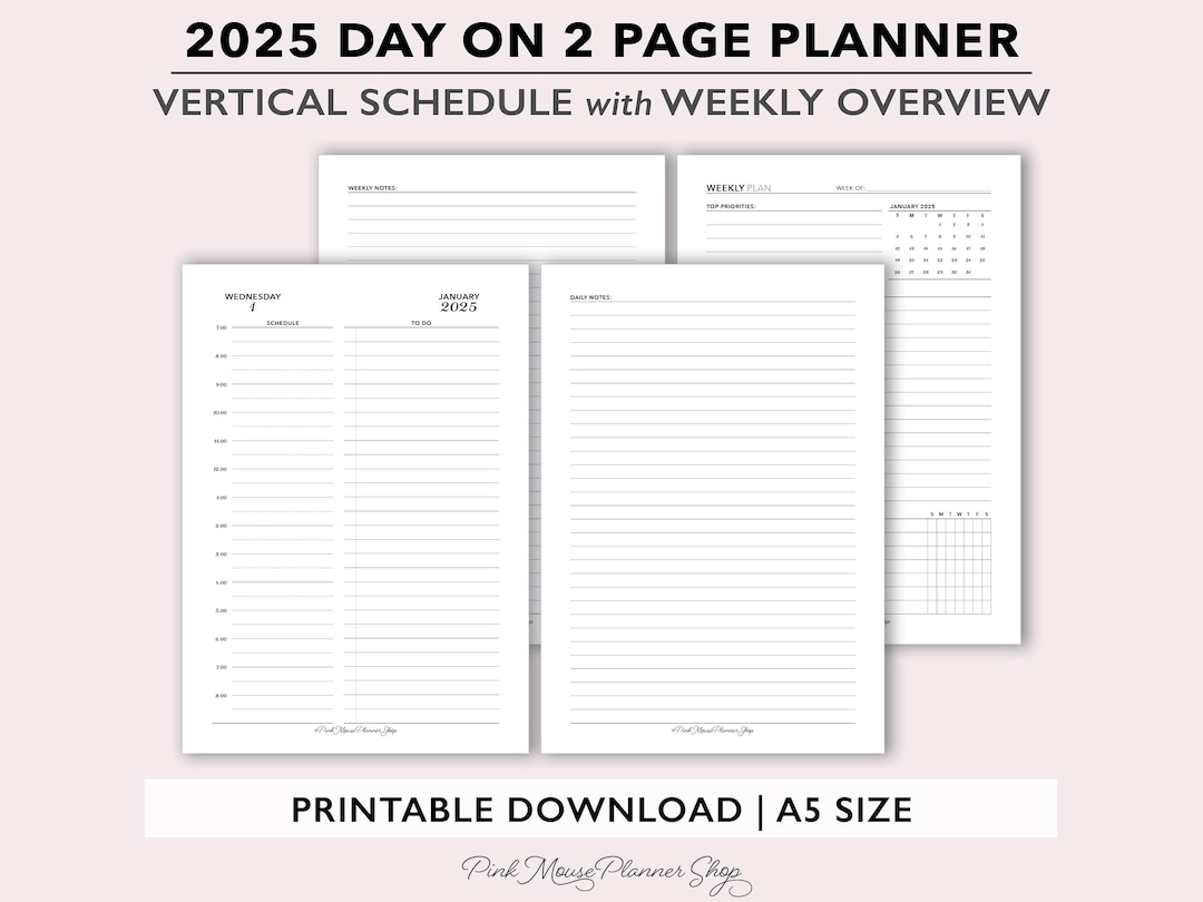 2025 Two Page per Day Daily Planner Printable W/ Weekly Dashboard ...