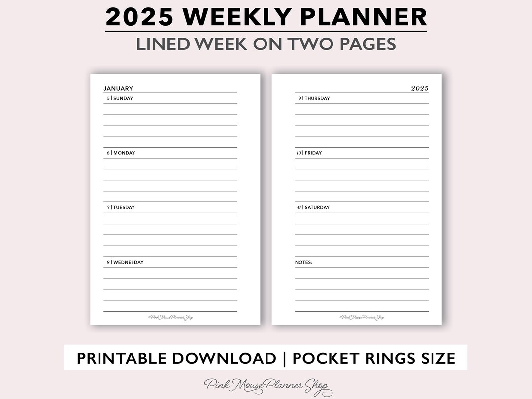 2025 Weekly Planner Insert Printable, Horizontal Lined Weekly Calendar ...