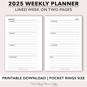 2025 Weekly Planner Insert Printable, Horizontal Lined Weekly Calendar ...