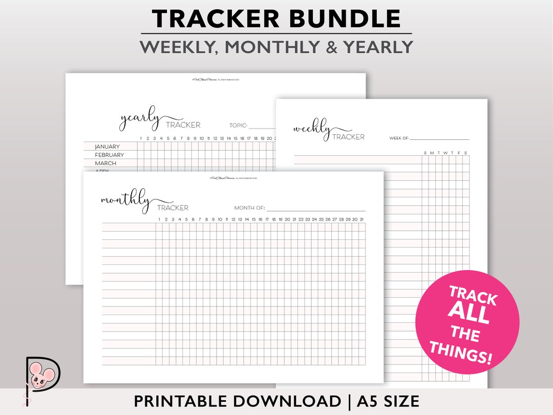 Printable Tracker Bundle Planner Insert, Weekly Tracker Page, Monthly ...