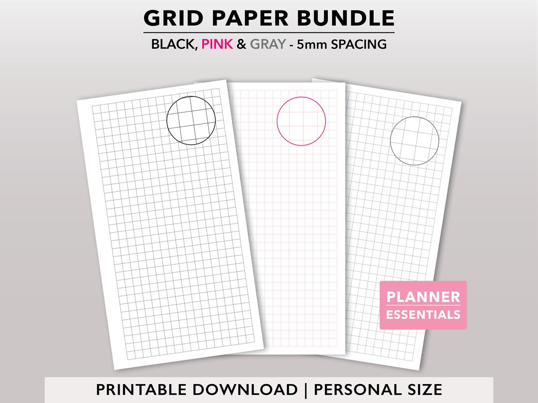 Printable Grid Paper in Black, Pink & Gray for Planners, Notebooks or ...