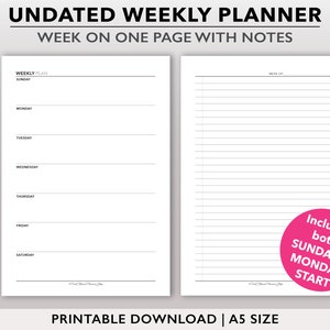 Undated Weekly Planner Printable, 2 Page per Week, WO2P Weekly ...