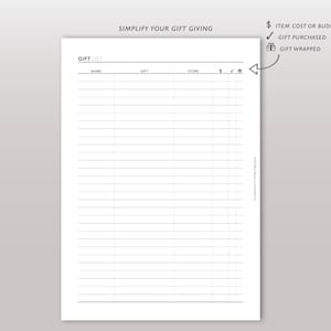 Printable Gift List Planner Insert, Holiday Gift Tracker, Christmas ...