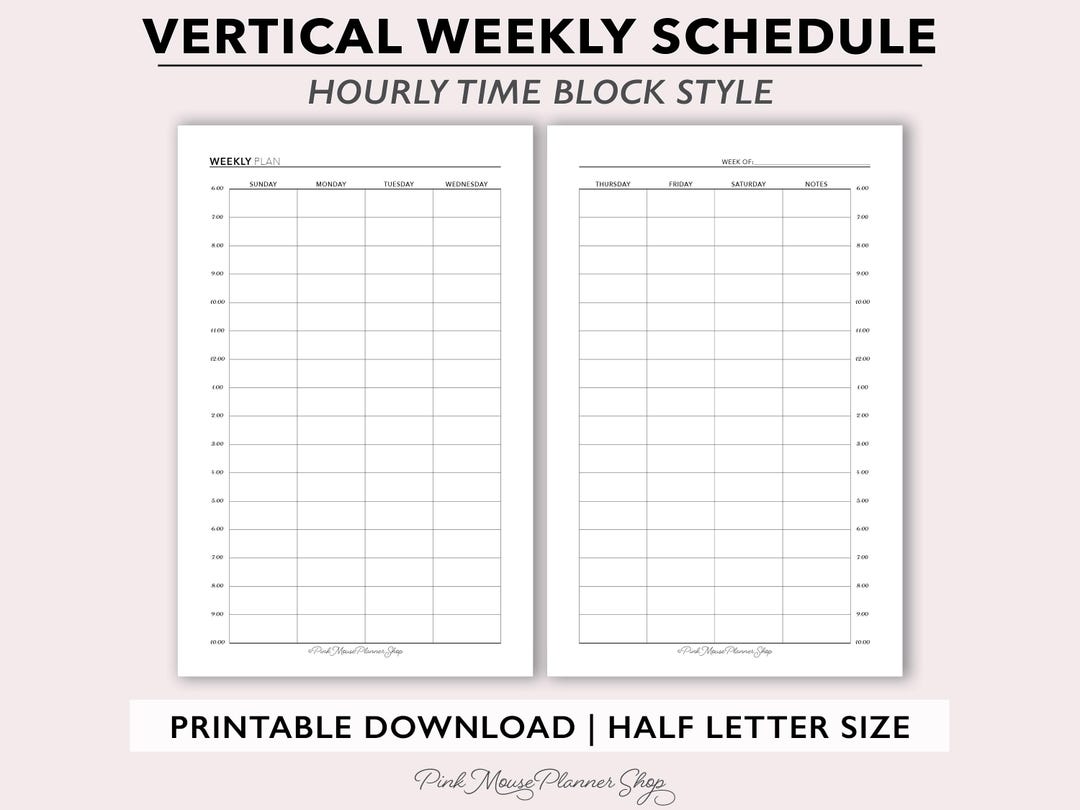 Two Page Weekly Planner Printable, Time Block Planner Insert, Half ...