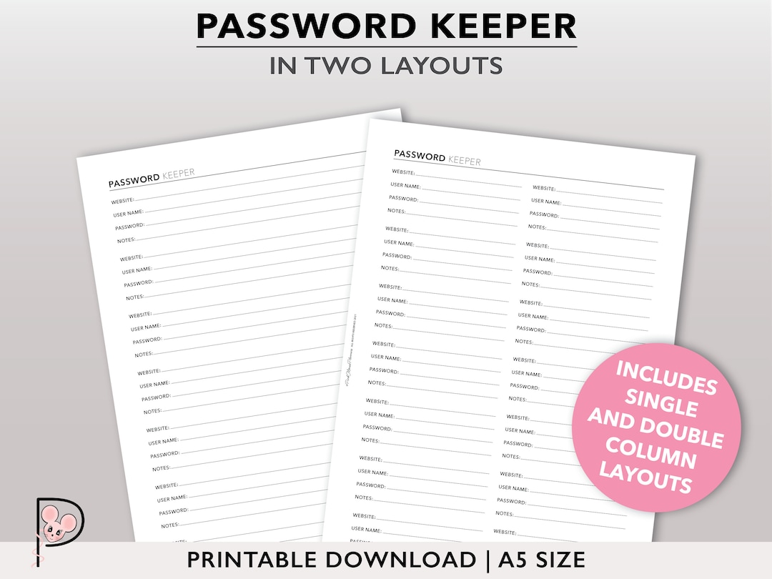 Printable Password Keeper, Password Tracker Page, Password Log Planner ...