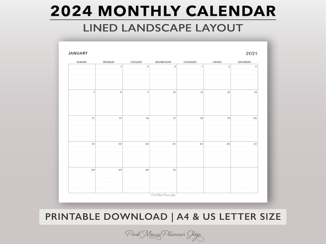 2024 Lined Landscape Monthly Printable Planner Inserts, Full Size ...