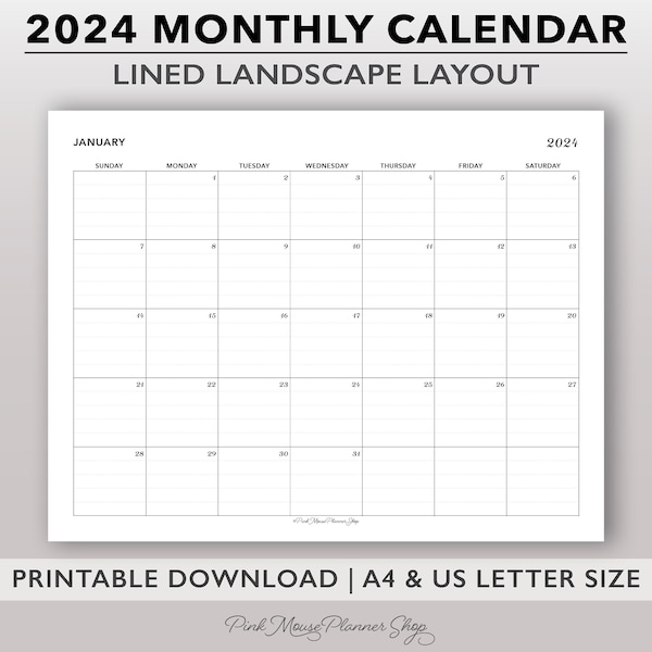 Monthly Lined Calendar - Etsy