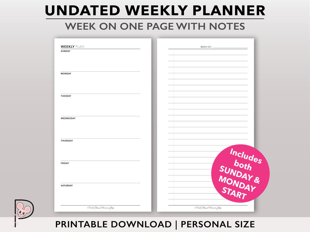 Undated Weekly Planner Printable, 2 Page per Week, WO2P Weekly ...