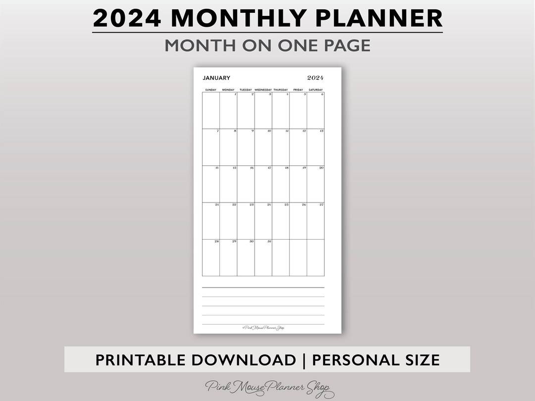2024 Monthly Printable Planner Inserts, Personal Size Month on One Page ...