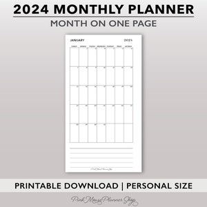 2024 Monthly Printable Planner Inserts, Personal Size Month on One Page ...