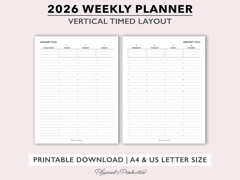 2026 Weekly Planner Printable, Timed Weekly Planner Insert, Letter Size ...