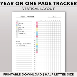 Vertical Yearly Tracker, Printable Planner Insert, Yearly Mood Tracker ...