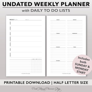 Undated Weekly Planner Printable, Daily to Do List, Printable Planner ...