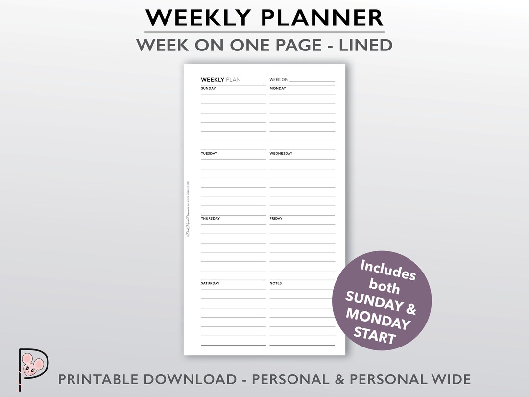 Weekly Planner Printable Weekly Agenda Lined Week per Page - Etsy