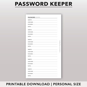 Printable Password Keeper, Password Tracker Page, Password Log Planner ...