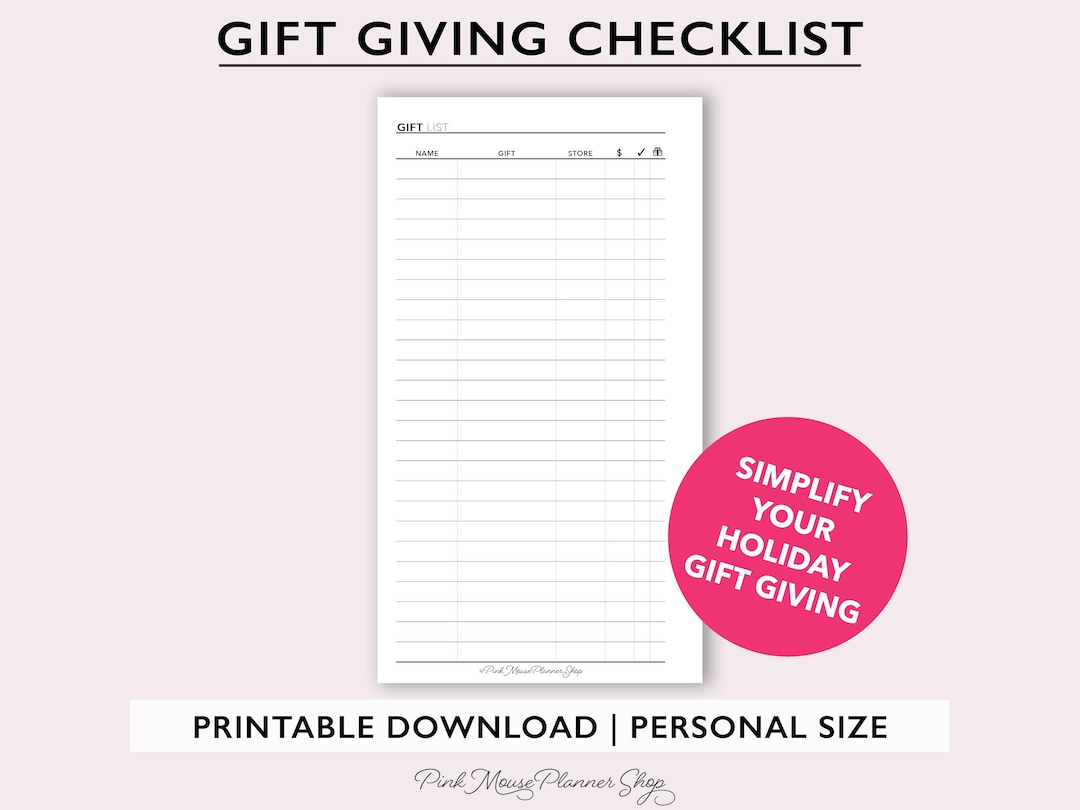 Printable Gift List Planner Insert, Personal Size Holiday Gift Tracker ...