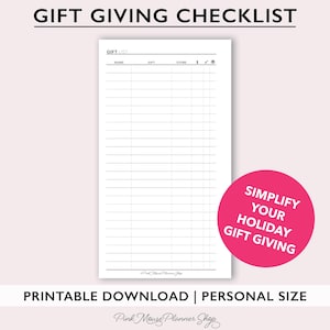 Printable Gift List Planner Insert, Personal Size Holiday Gift Tracker ...