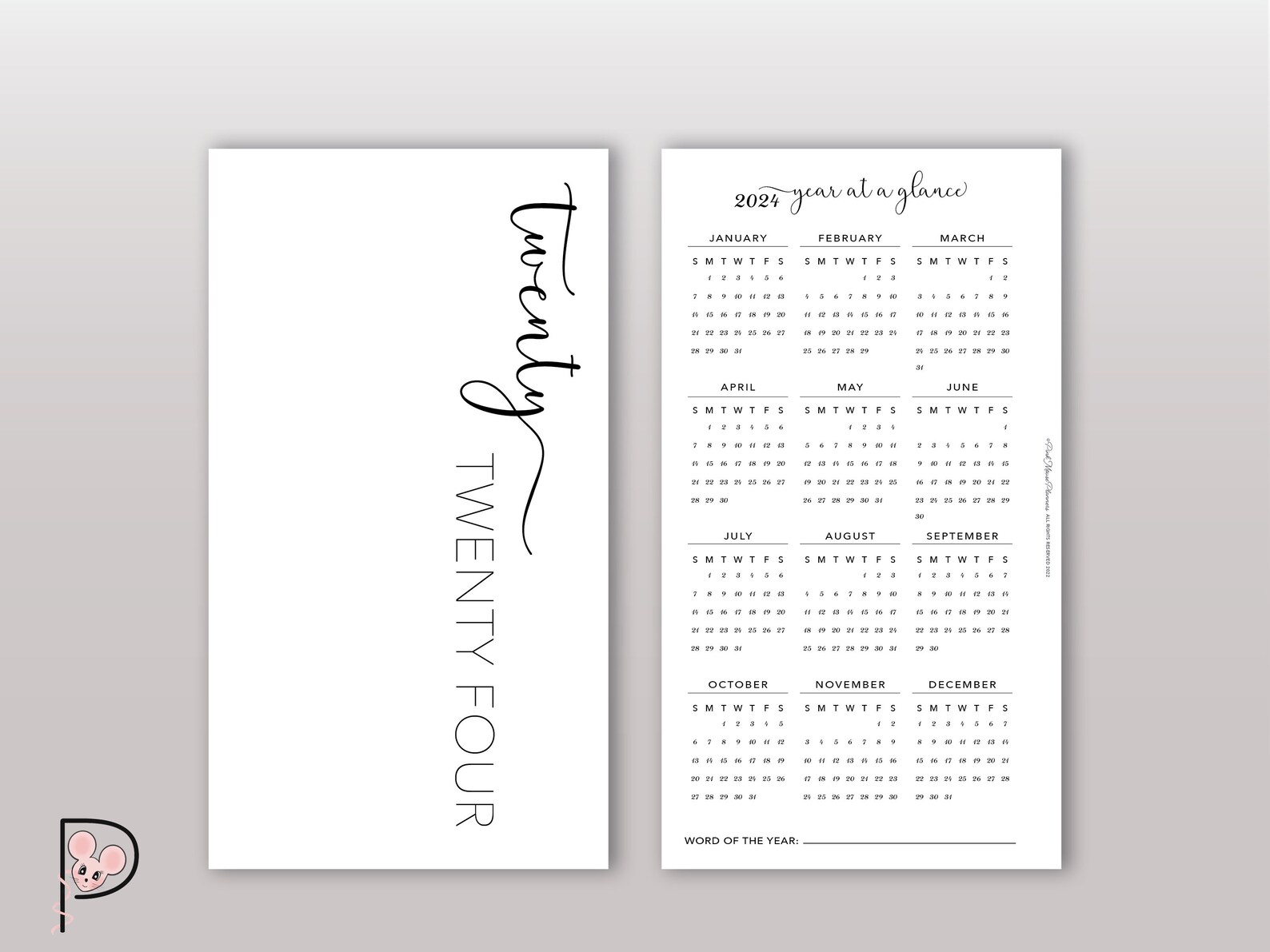 2023 2024 Yearly Calendar & Cover Page Printable for Personal Size ...