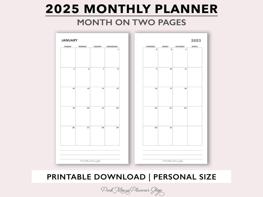 2025 Monthly Printable Planner Inserts, Month on 2 Pages Calendar ...