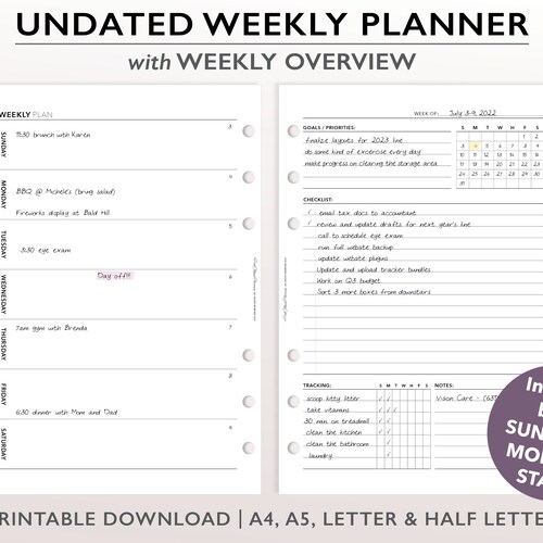 Planner Refill Printable Planner Page Weekly Planner - Etsy