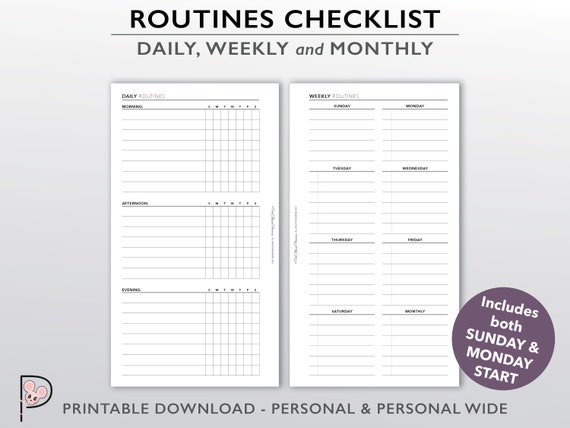 Routine Checklist Printable Planner Insert Daily Routine - Etsy