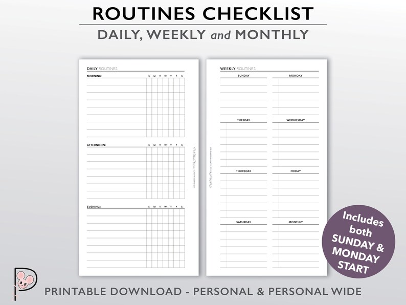 Routine Checklist Printable Planner Insert Daily Routine - Etsy