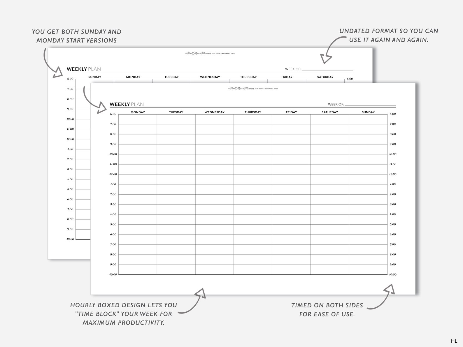 Undated Weekly Schedule Printable, Time Block Planner Insert, Hourly ...