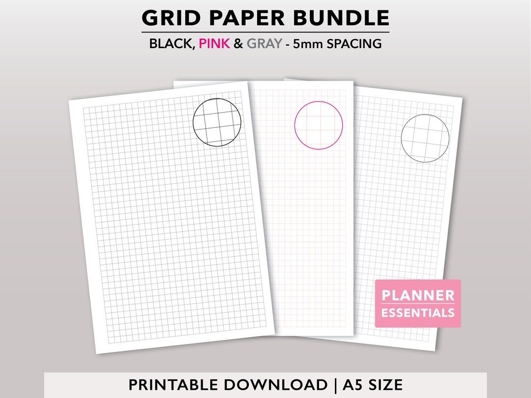 Printable Grid Paper in Black, Pink & Gray for Planners, Notebooks or ...