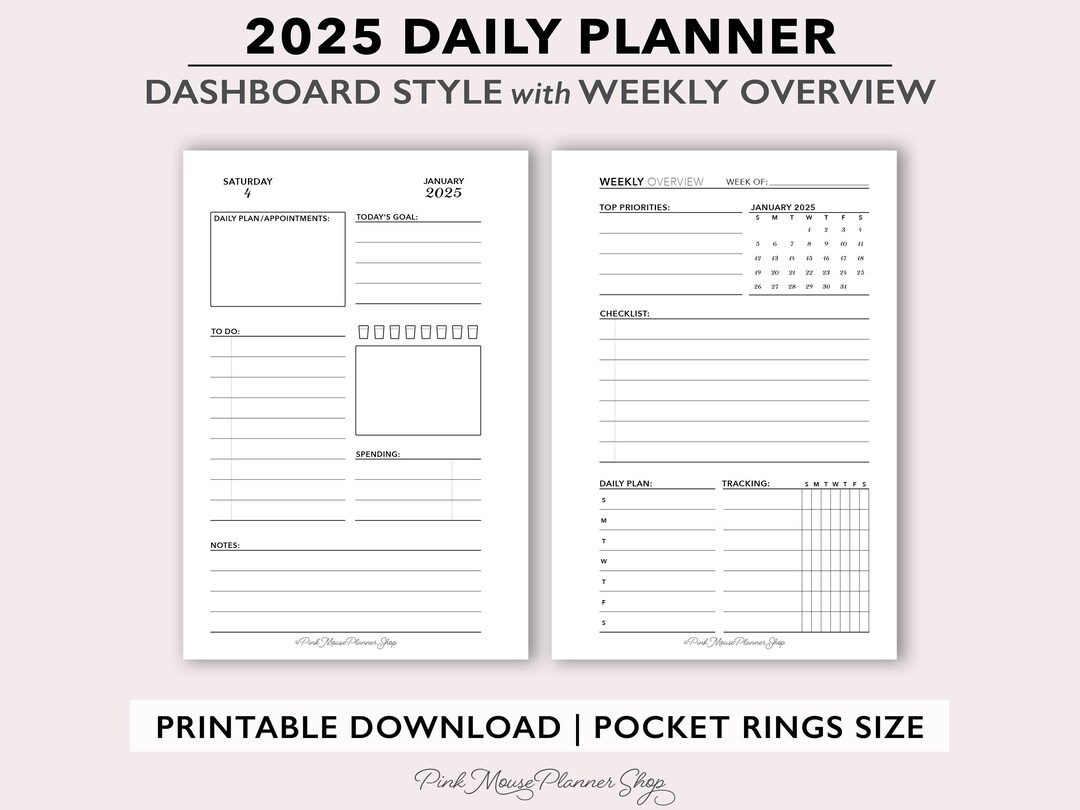 2025 Dated Daily Printable Planner Inserts With Weekly Overview, Pocket Size Planner Template ...