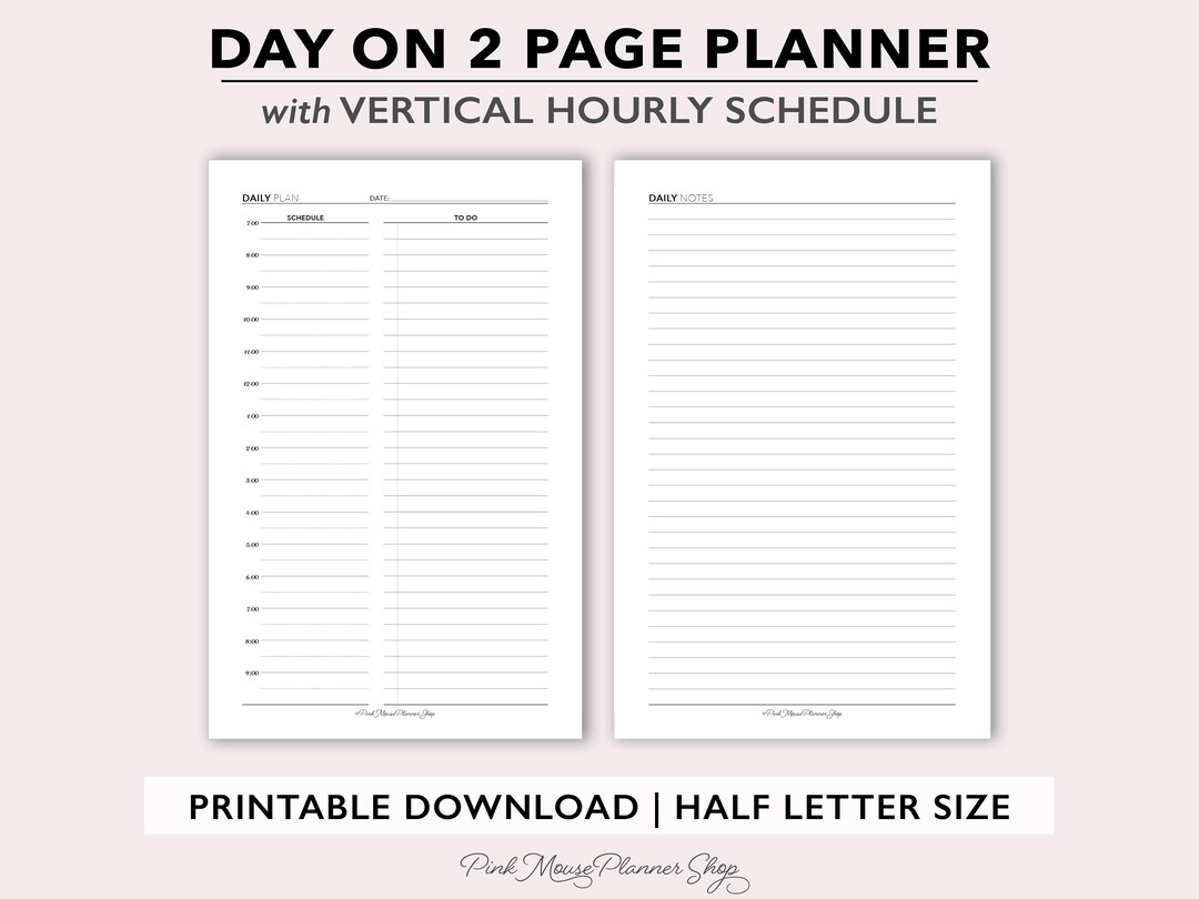 Two Page per Day Daily Planner Printable, Half Size Day on 2 Page ...
