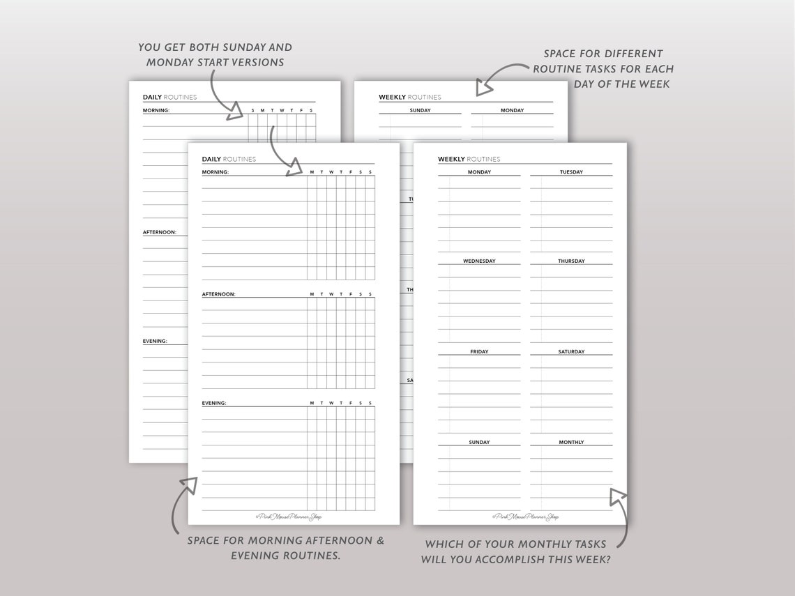 Routine Checklist Printable Planner Insert, Daily Routine Page, Weekly ...