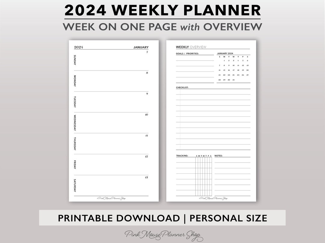 2024 Weekly Planner Printable, Personal Size Weekly Planner Template ...