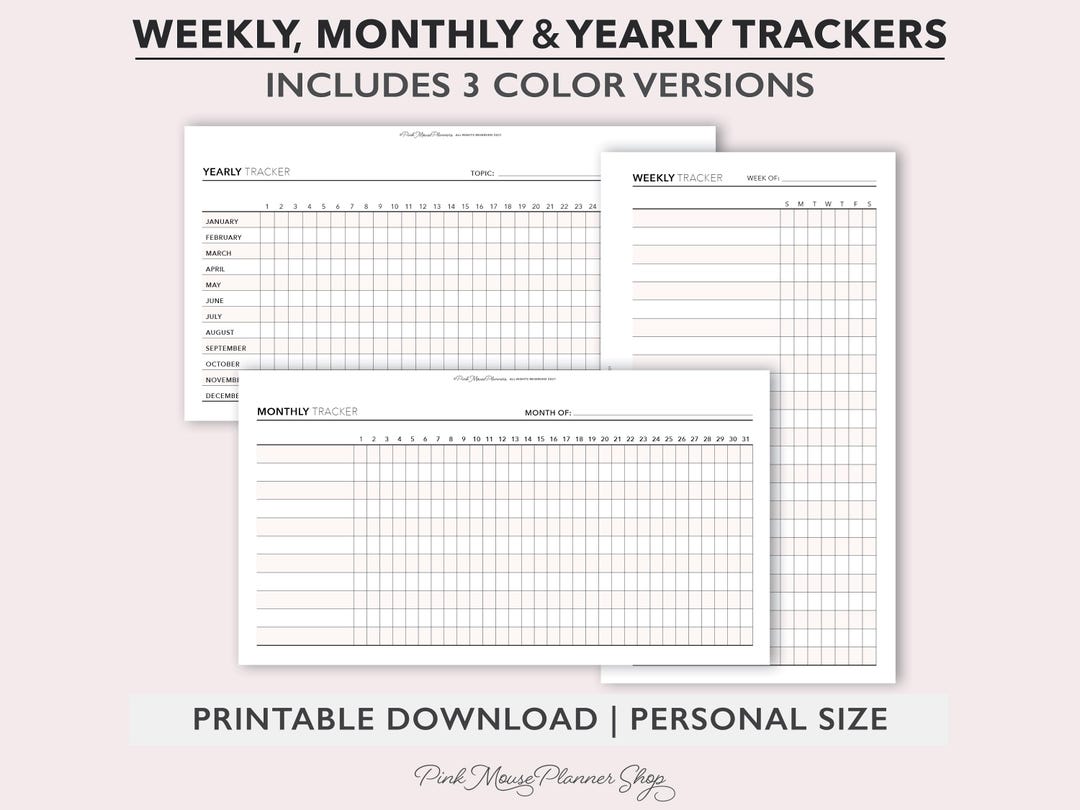 Printable Tracker Bundle Planner Insert, Weekly Tracker Page, Monthly ...