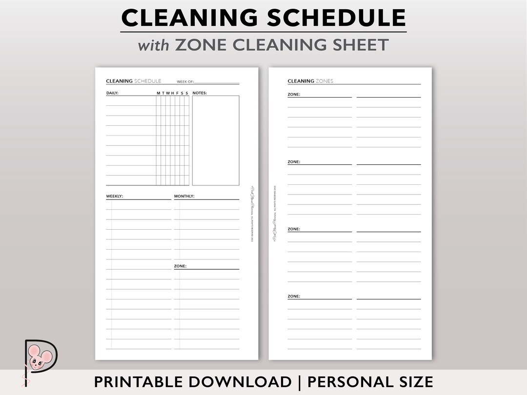 Cleaning Schedule Printable, Zone Cleaning Planner Page, Weekly ...