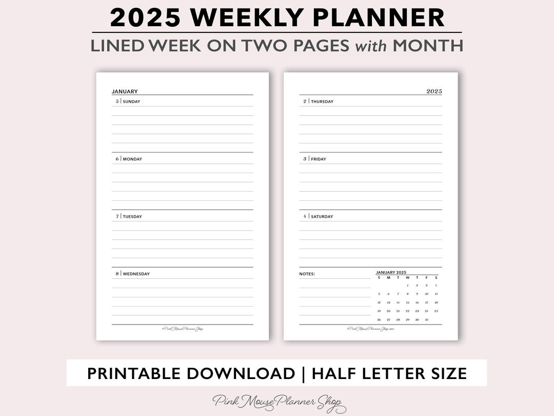 2025 Lined Weekly Planner Printable With Mini Months, 2025 Weekly ...