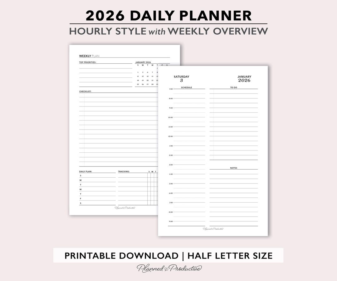 2026 Daily Vertical Timed Planner Inserts W/ Weekly Overview, Day per ...
