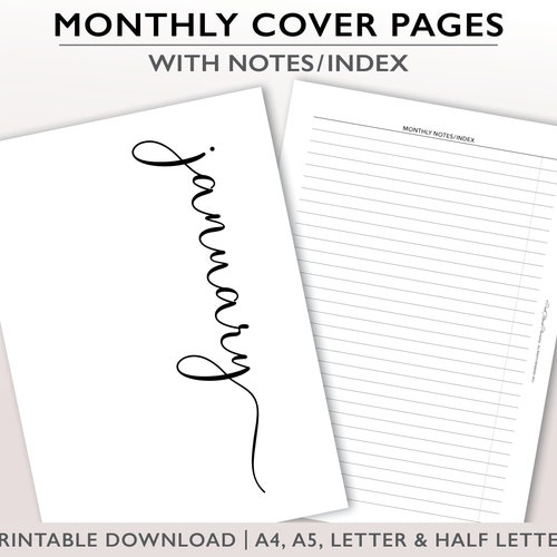 Monthly Cover Pages Printable. Monthly Dashboard Insert - Etsy