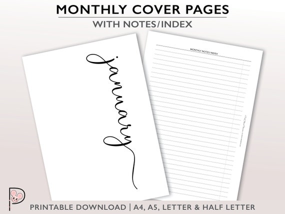 Monthly Cover Pages Printable. Monthly Dashboard Insert - Etsy