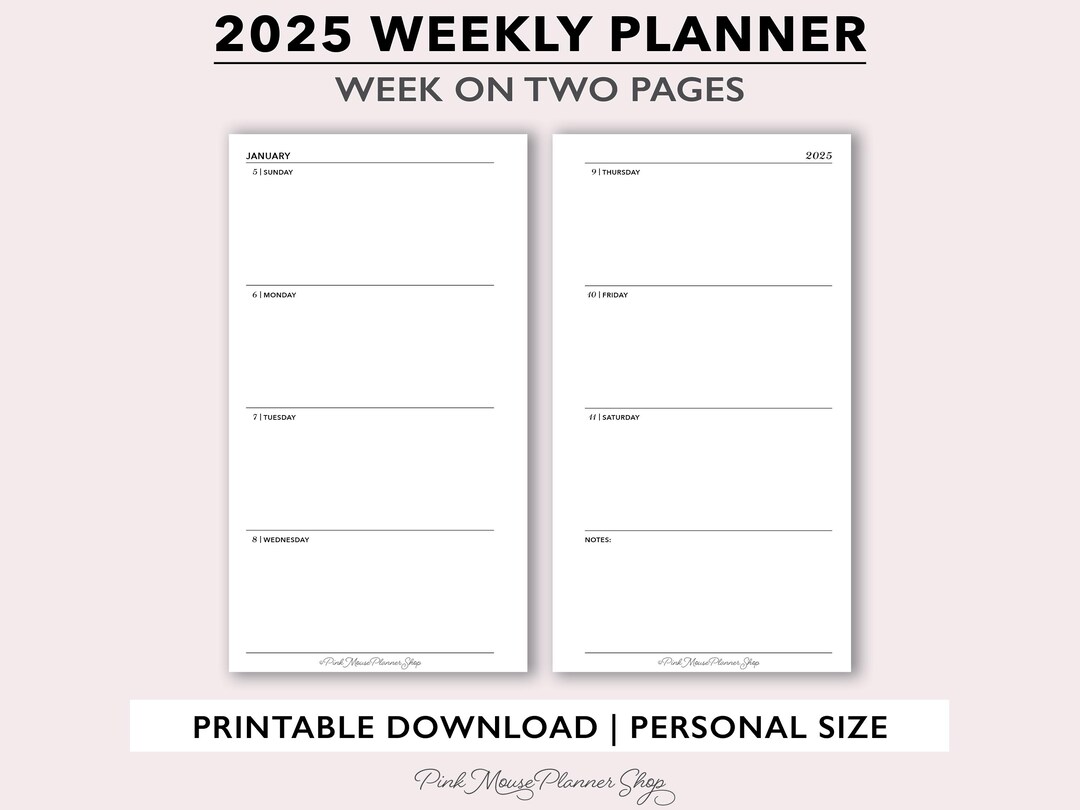 2025 Weekly Planner Printable, Personal Size Weekly Planner, Minimalist ...