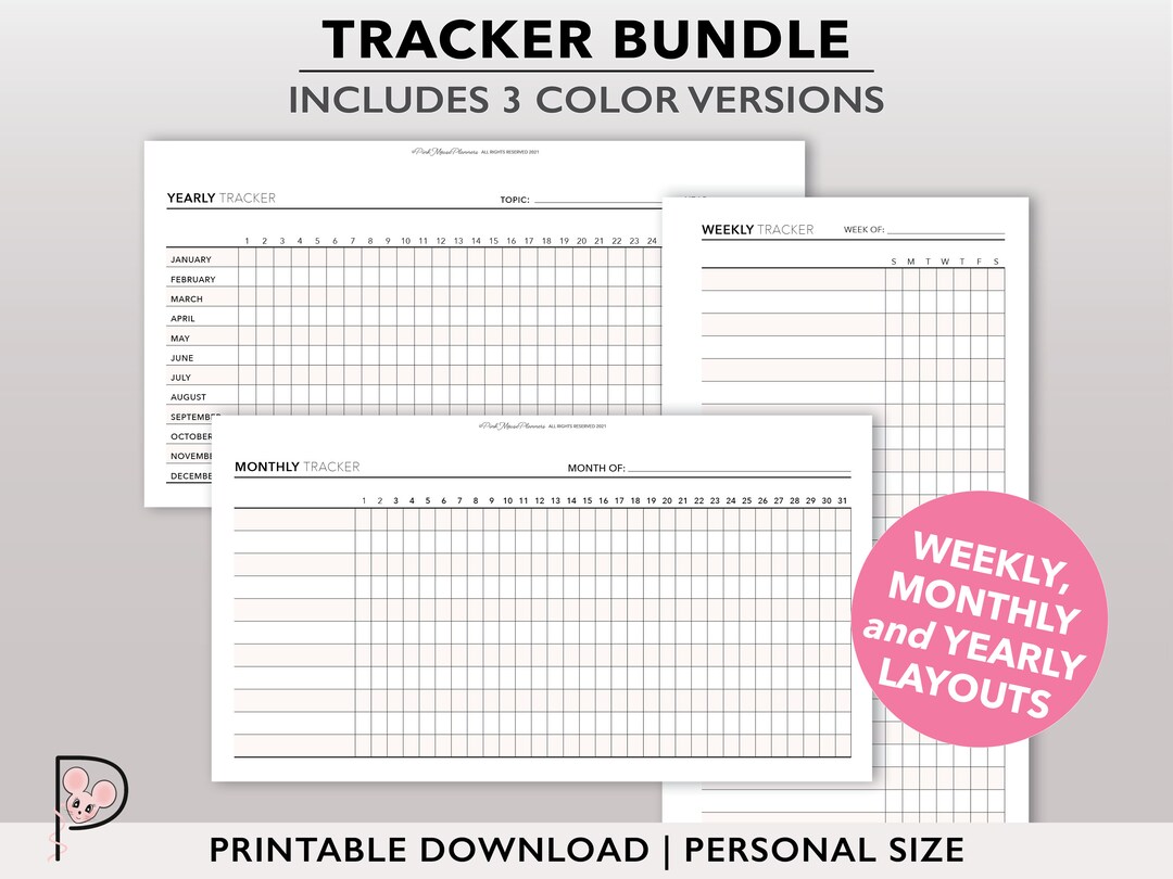 Printable Tracker Bundle Planner Insert, Weekly Tracker Page, Monthly ...