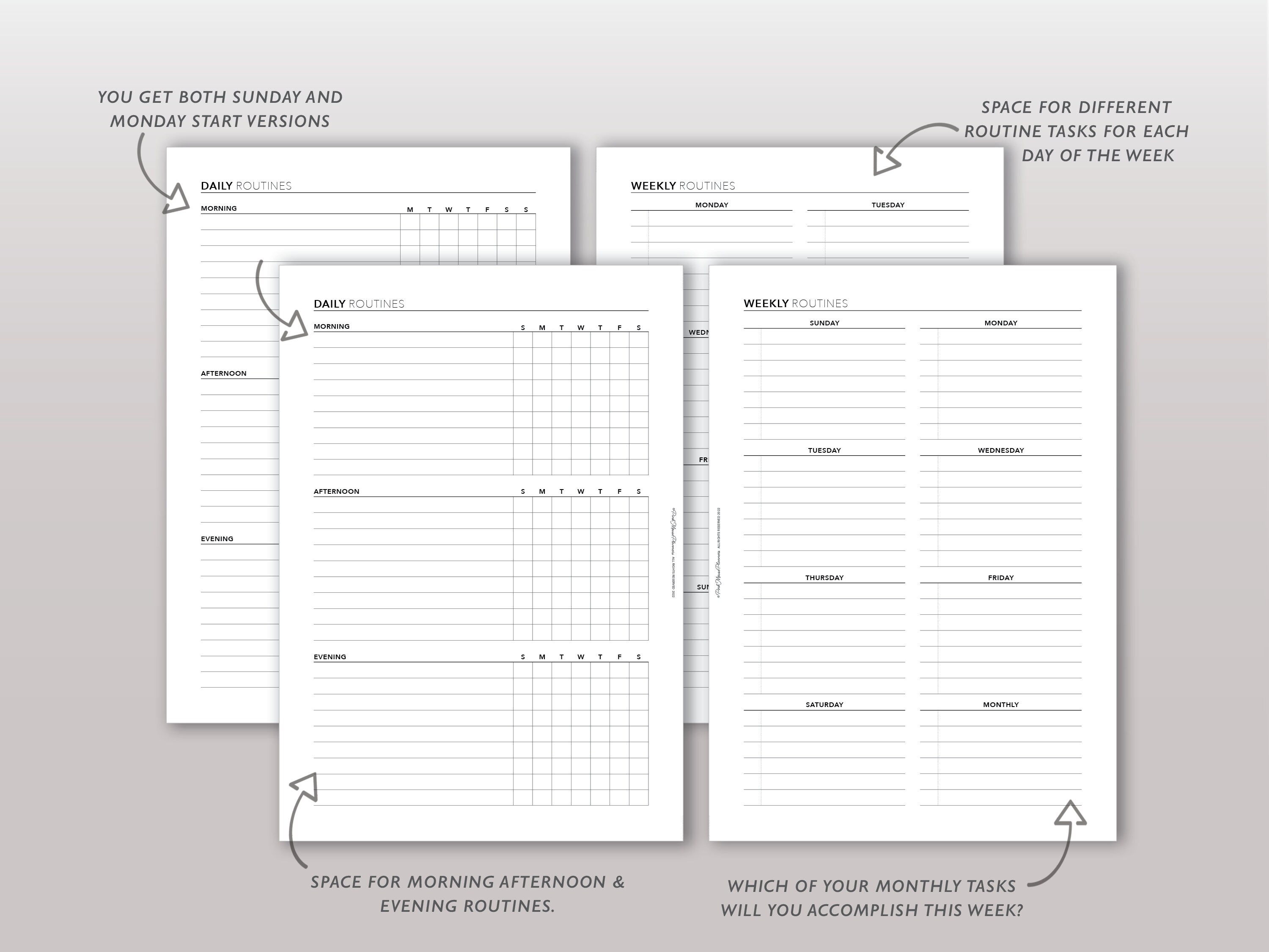 A5 Size Routine Checklist Printable Planner Insert, Daily Routine Page ...