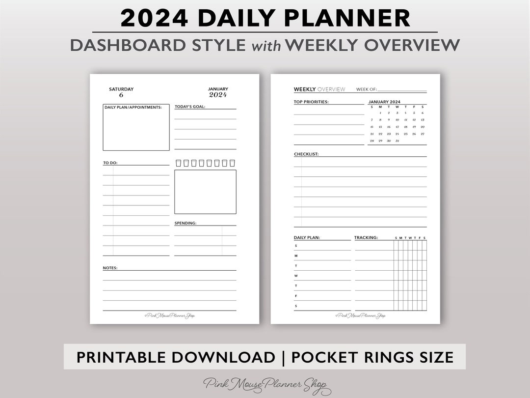 2024 Dated Daily Printable Planner Inserts With Weekly Overview, Pocket ...