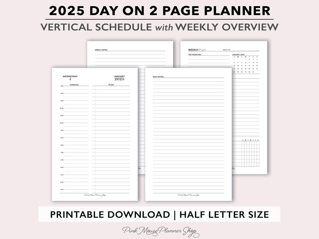 2025 Two Page per Day Daily Planner Printable W/ Weekly Dashboard ...