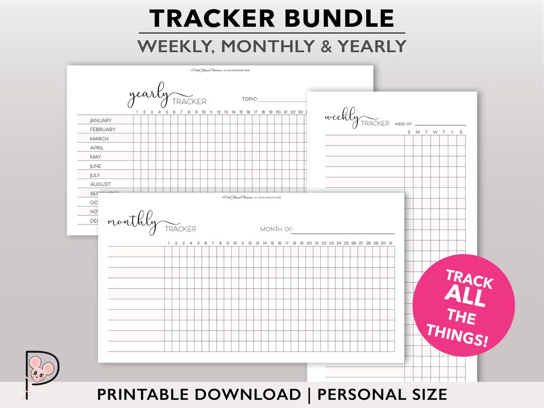 Printable Tracker Bundle Planner Insert, Weekly Tracker Page, Monthly ...