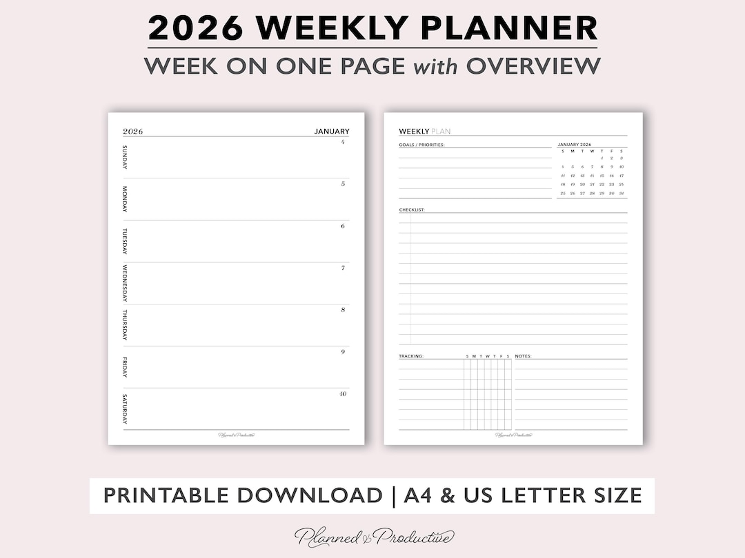 2026 Weekly Planner Printable, Letter Size Weekly Planner Template ...