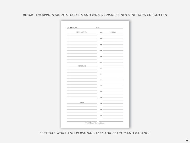 Daily Schedule With Work & Personal Task Lists, Day per Page Undated ...